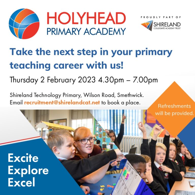 Teacher Recruitment Event – Thurs 2 Feb - Holyhead Primary Academy